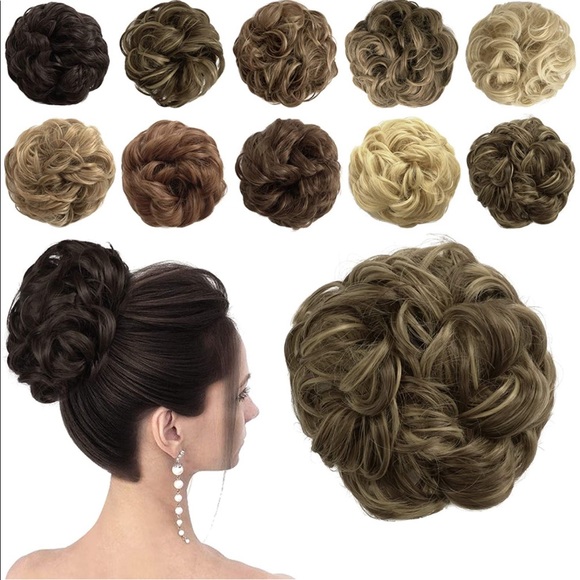 Hair | Natural Curly Messy Bun Extensions Blonde Medium Brown | Poshmark